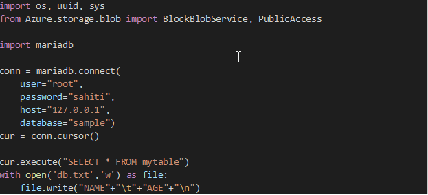 Move data from MariaDB to Azure blob using python - MOURI Tech